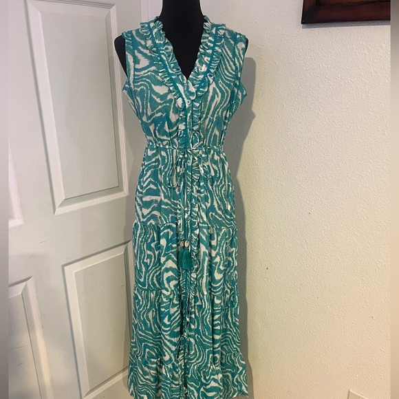 True Destinations | Dresses | Elegant Teal Zebra Print Midi Dress ...